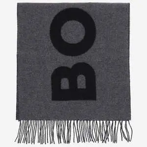 Hugo Boss Wool Scarf With Logo - Grey