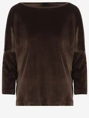 F.IT Long Sleeved Stretch Velvet Sweater - Brown