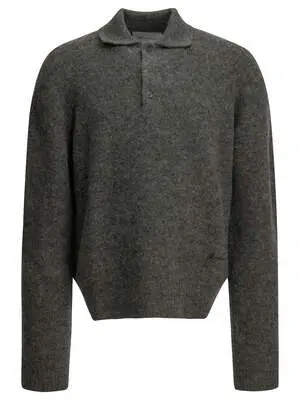 AMI Paris Polo Sweater With Logo - Grey