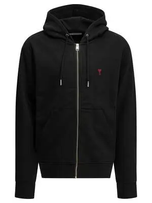 AMI Paris De Coeur' Zip Up Sweatshirt - Black
