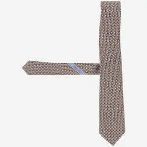 FERRAGAMO Silk Tie With Patterned Design Brown