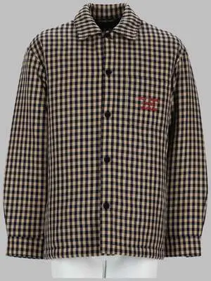 Drole De Monsieur Overshirt 'slogan' In Cotone Check - Beige