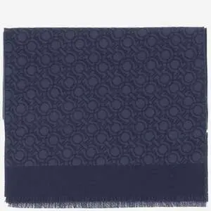 FERRAGAMO Wool Scarf With Hooks - Navy