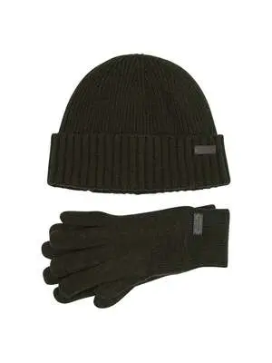 Barbour Carlton' Beanie And Gloves Set - Green