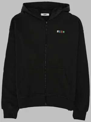 MSGM Felpa Con Zip E Cappuccio - Black