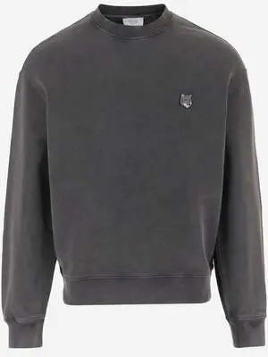 Maison Kitsuné Cotton Sweatshirt With Embroidered Fox Logo - Grey