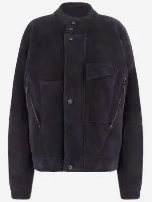 Giorgio Armani Suede Jacket With High Collar And Buttons