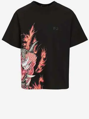 Y3 Printed Cotton T Shirt - Black