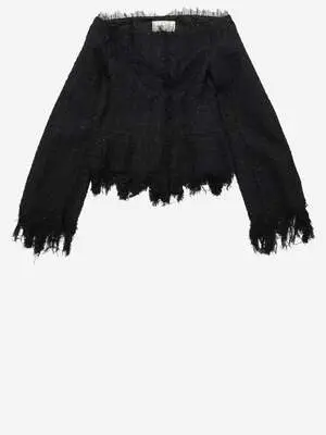Matieres Fecales Cotton Blend Dress With Fringed Edges - Black