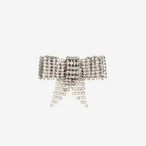 Lisa C Brass Brooch With Bow Shaped Crystals - Grey