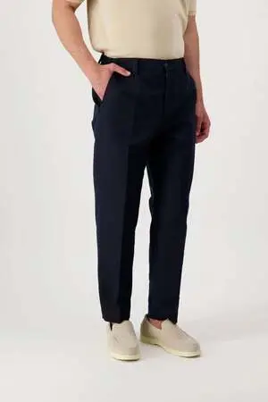 AUTORE Trousers In Cotton And Linen - Blue Navy