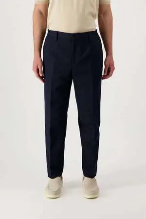 AUTORE Trousers In Cotton And Linen - Blue Navy