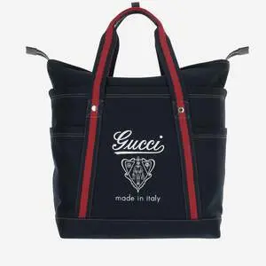 Gucci Printed Fabric Bag Medium Size With Web Detail Navy