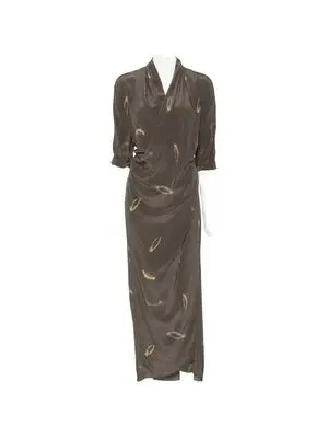 CORTANA Thea Printed Silk Long Dress - Brown