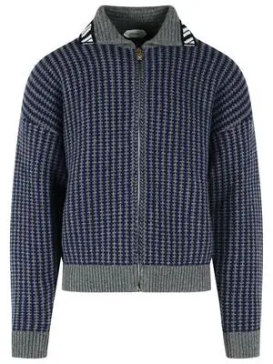 Versace Blue And Knit Zip Cardigan - Grey