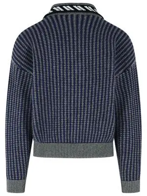 Versace Blue And Knit Zip Cardigan - Grey