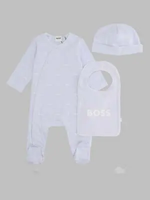 BOSS Set Pigiama Intero Bavaglino E Cappellino Logato - Blue