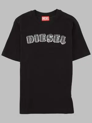 DIESEL® T Shirt Con Logo Effetto Sfrangiato - Black