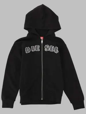 DIESEL® Felpa Con Logo Effetto Sfrangiato - Black