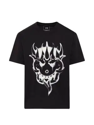 Y3 Printed Cotton T Shirt - Black