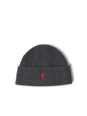AMI Paris 'ami De Cœur' Grey Cotton Beanie Grey