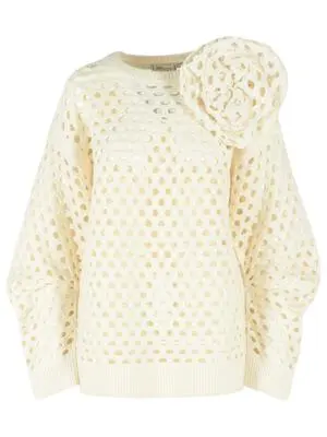 Blumarine Ivory Openwork Wool Cardigan - Cream