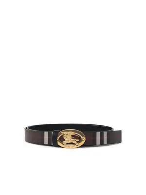 Burberry Reversible Oval Check Belt In Chocolate Cotton Blend