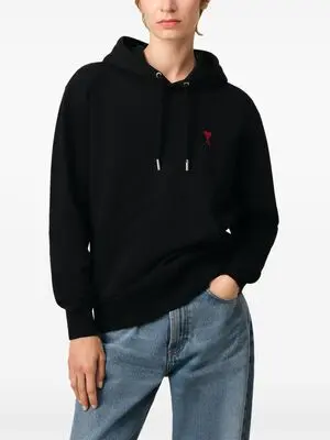 AMI Paris De Coeur Cotton Hoodie - Black