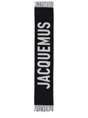 Jacquemus Sciarpa In Lana Con Frange E Logo - Blue