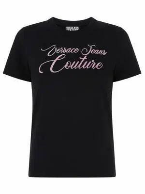 Versace T Shirt Con Logo E Strass - Black