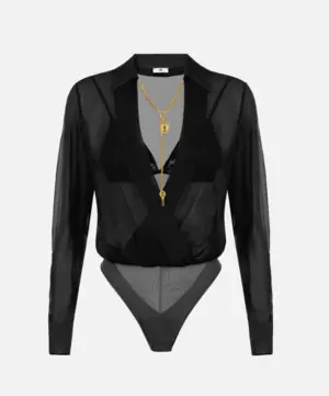 Elisabetta Franchi Bodysuit With Jeweled Chain - Nero