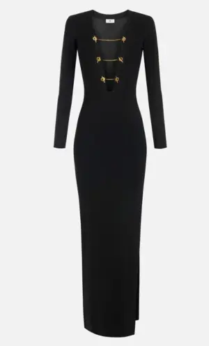 Elisabetta Franchi Red Carpet Knit Dress With Jeweled Chains - Nero