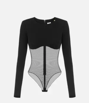 Elisabetta Franchi Jersey Crepe And Mesh Bodysuit