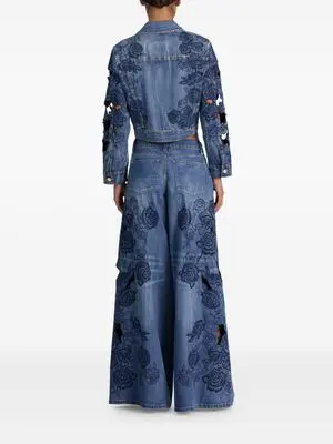 Alice + Olivia Embroidered Denim Jacket - Navy