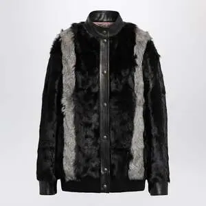 Valentino Garavani Grey Shearling And Leather Jacket - Black