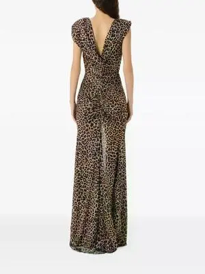 Blumarine Leopard-print Brooch-detail Maxi Dress