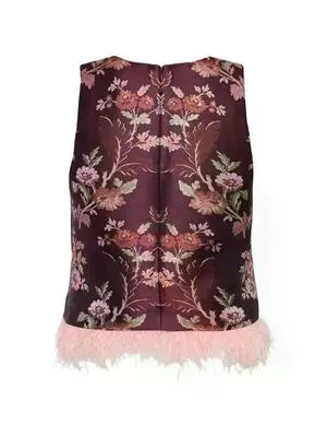 Cara Cara Belmond Feather-trim Jacquard Top - Red