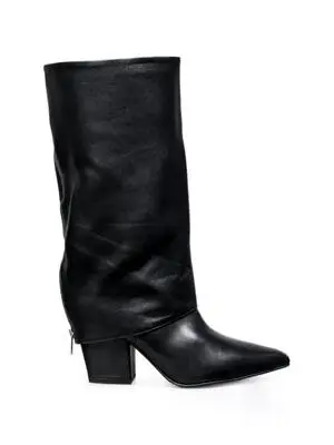 POCHE PARIS Pointed-toe Fold-over Boots - Black