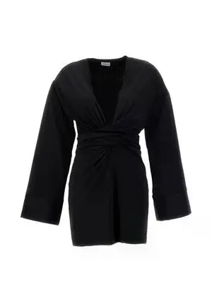 Andamane Hall Fringe-detail V-neck Mini Dress Black