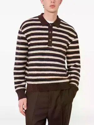 Officine Générale Patchi Striped Polo Sweater - Brown