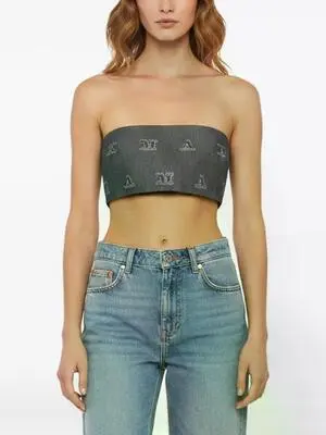 Max Mara Sfilata Monogram-pattern Denim Bandeau Top