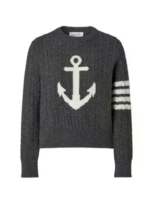 Thom Browne Merino Wool 4-bar Intarsia Anchor Pullover