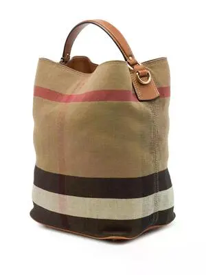 Burberry 2014-2017 Medium Mega Check Canvas Ashby Bucket Bag Satchel