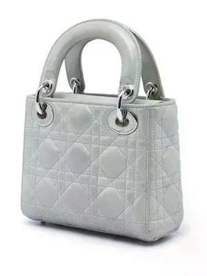 Dior 2015 Mini Iridescent Lambskin Cannage Lady Satchel - Grey