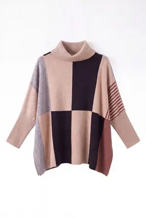 JAMES LAKELAND Neutrals Block Poncho - Beige