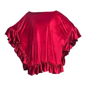 JULIA CLANCEY Mini Ruffle Ruby Velour Dress - Red