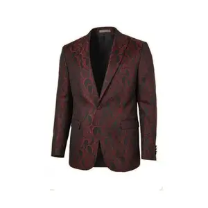 RON TOMSON Peak Lapel Paisley Jacquard Tuxedo Jacket 1 - Red