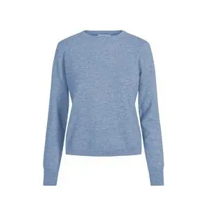 TIRILLM Sasha Basic Cashmere Pullover With Round Neck, Light Denim Melange - Blue