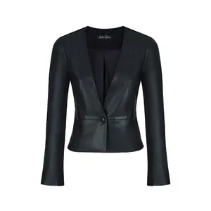 HELENE GALWAS Leyla Vegan Leather Cropped Blazer - Black