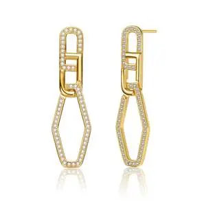 GENEVIVE Gold / White Sterling Silver Gold Plated Clear Cubic Zirconia Square Drop Earrings - Gold/white